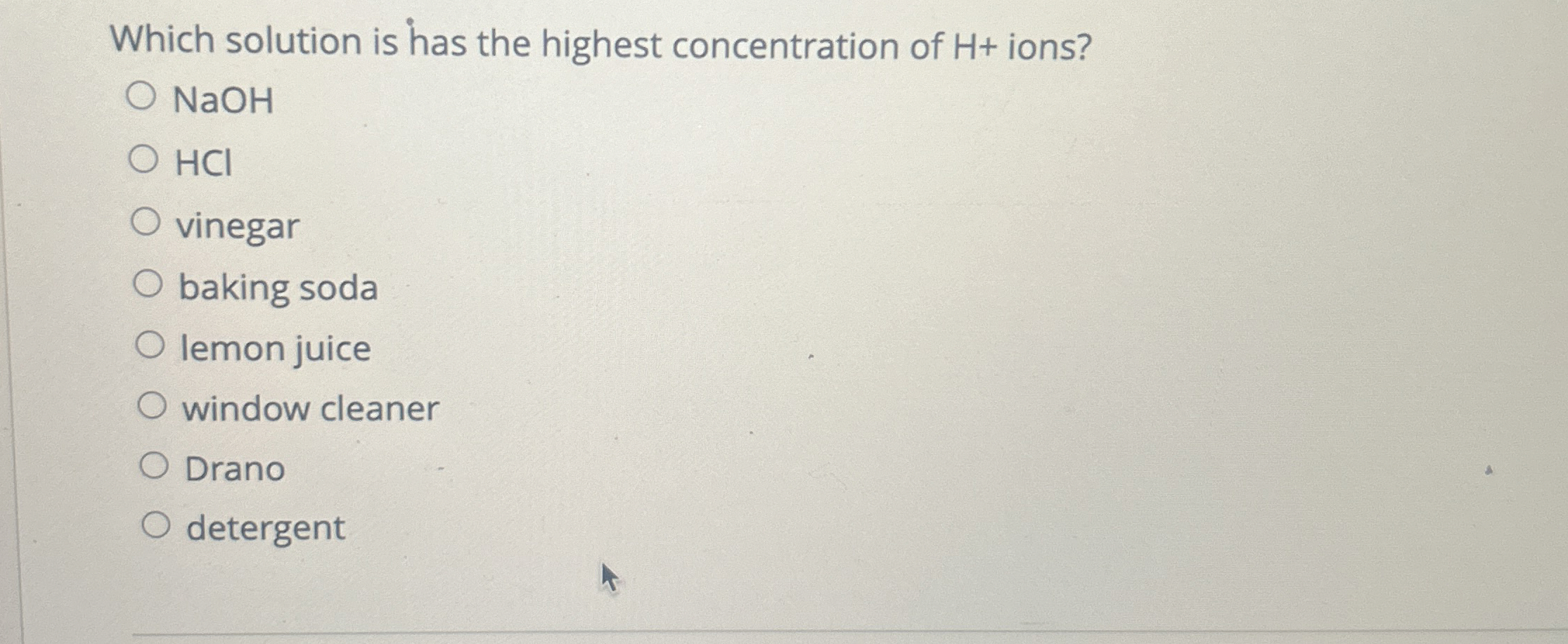 Solved Which solution is has the highest concentration of H+ | Chegg.com