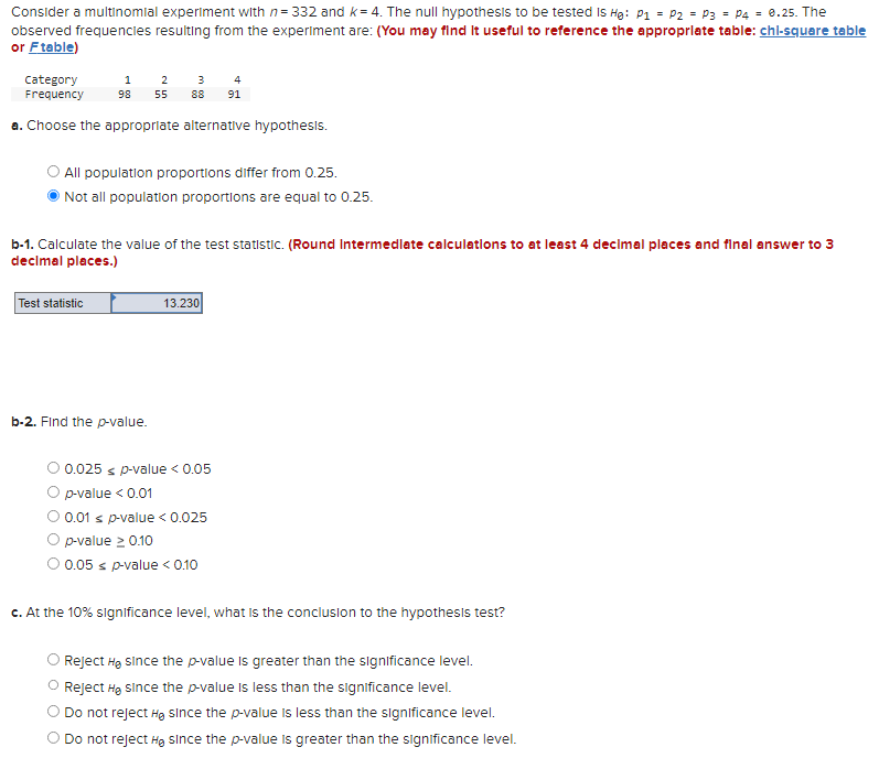 Solved Consider a multinomial experiment with n=332 ﻿and | Chegg.com