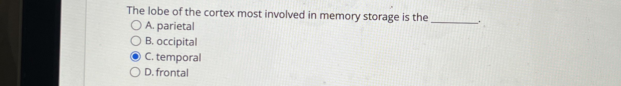 Solved The lobe of the cortex most involved in memory | Chegg.com