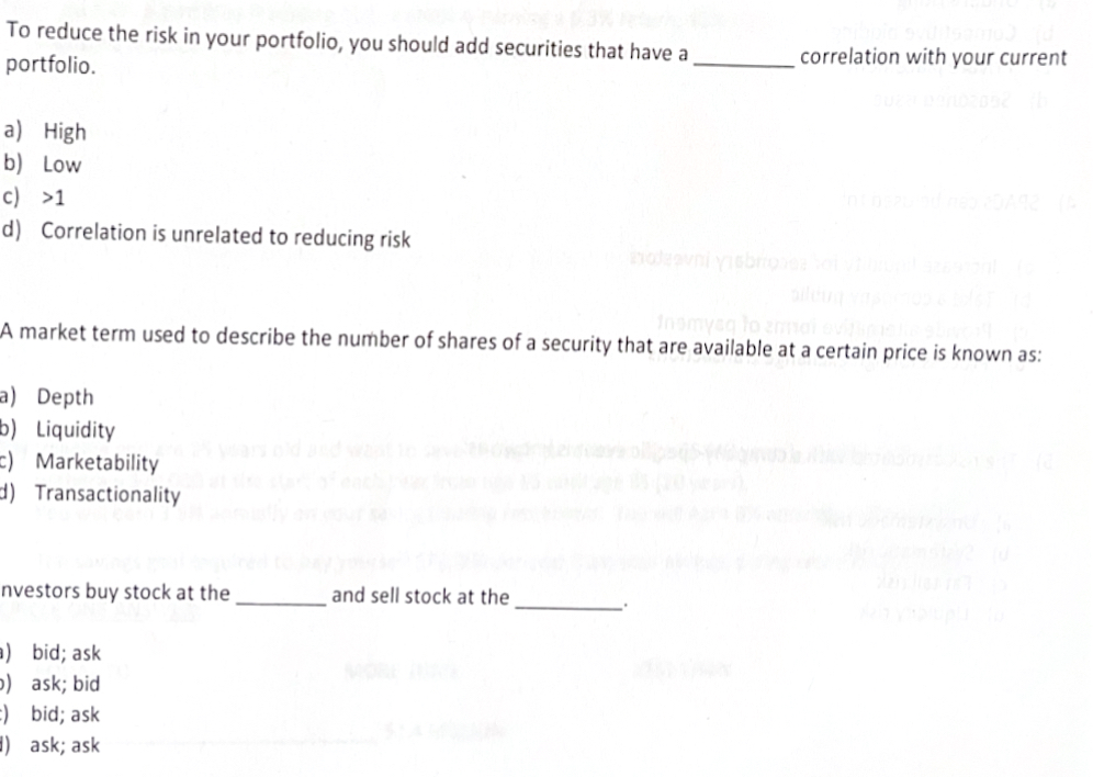 Solved To reduce the risk in your portfolio, you should add | Chegg.com