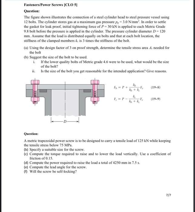 Solved Fasteners/Power Screws [CLO 5] Question: The figure | Chegg.com