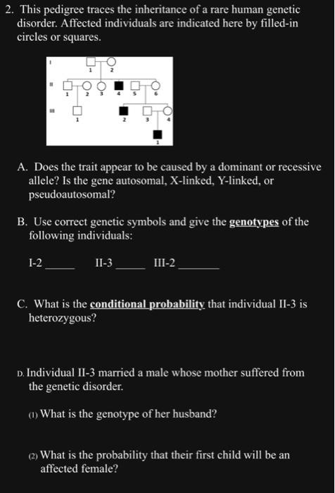Solved 2. This pedigree traces the inheritance of a rare | Chegg.com