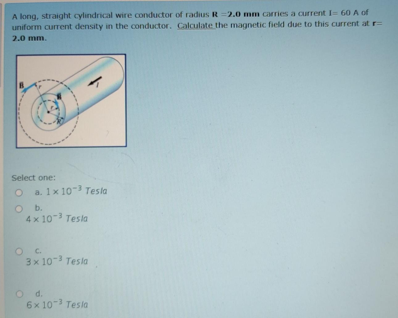 Solved A long, straight cylindrical wire conductor of radius | Chegg.com