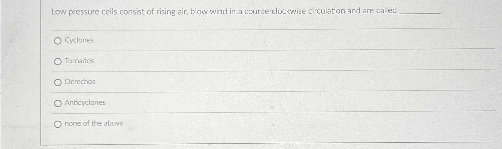 Solved Low pressure cells consist of rising air, blow wind | Chegg.com