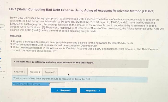 Solved E8-7 (Static) Computing Bad Debt Expense Using Aging | Chegg.com