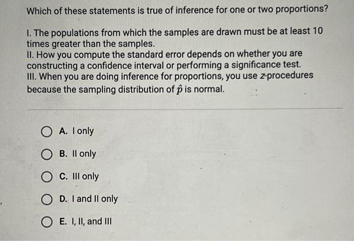 Solved Which of these statements is true of inference for | Chegg.com