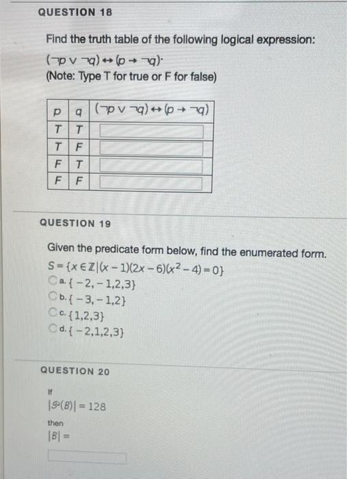 Solved QUESTION 18 Find the truth table of the following | Chegg.com