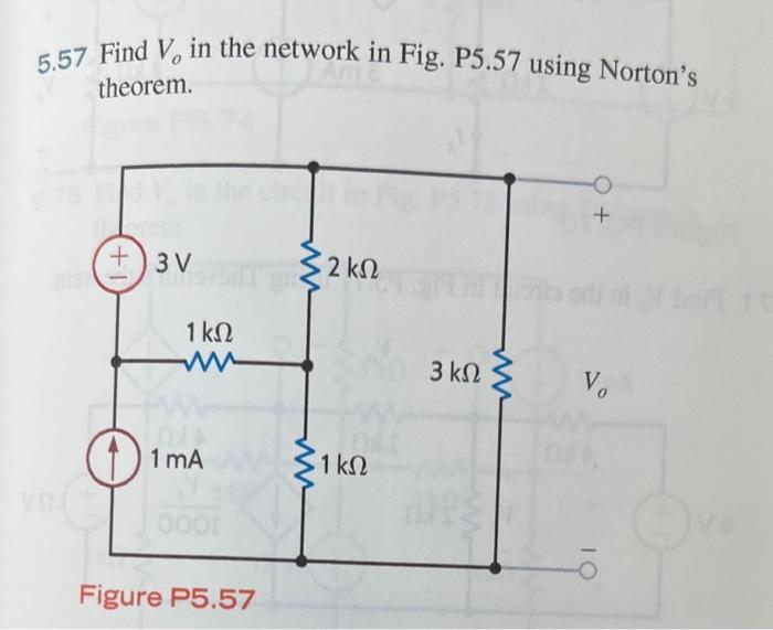 Solved 5.57 Find Vo in the network in Fig. P5.57 using | Chegg.com