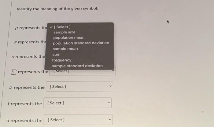 Solved Identify the meaning of the given symbol: μ | Chegg.com