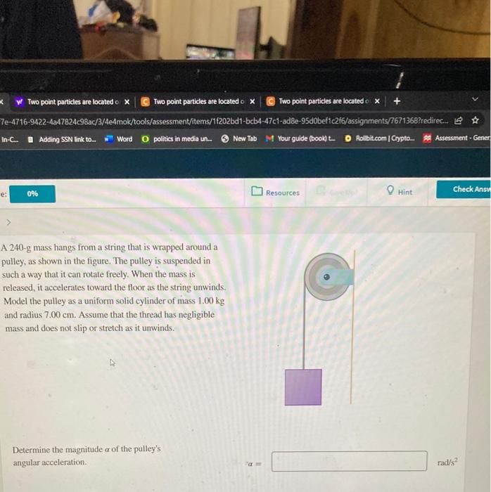 Solved A 240−g mass hangs from a string that is wrapped | Chegg.com