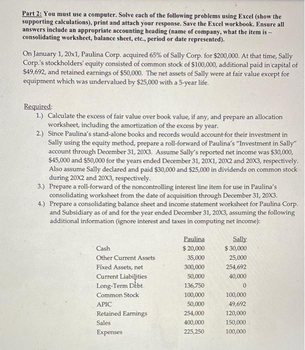 Part 2: You must use a computer. Solve each of the | Chegg.com