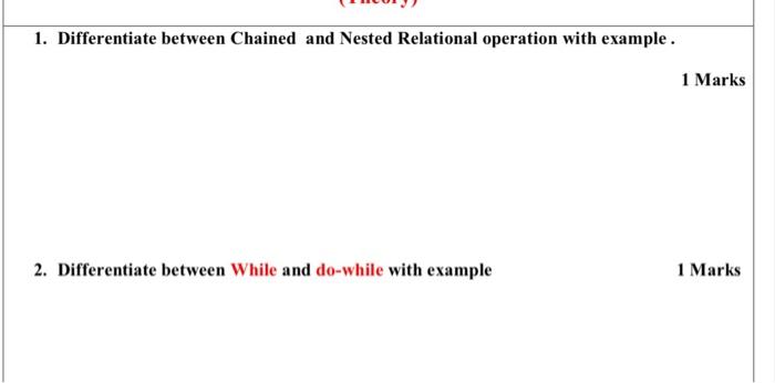 Solved 1. Differentiate between Chained and Nested | Chegg.com