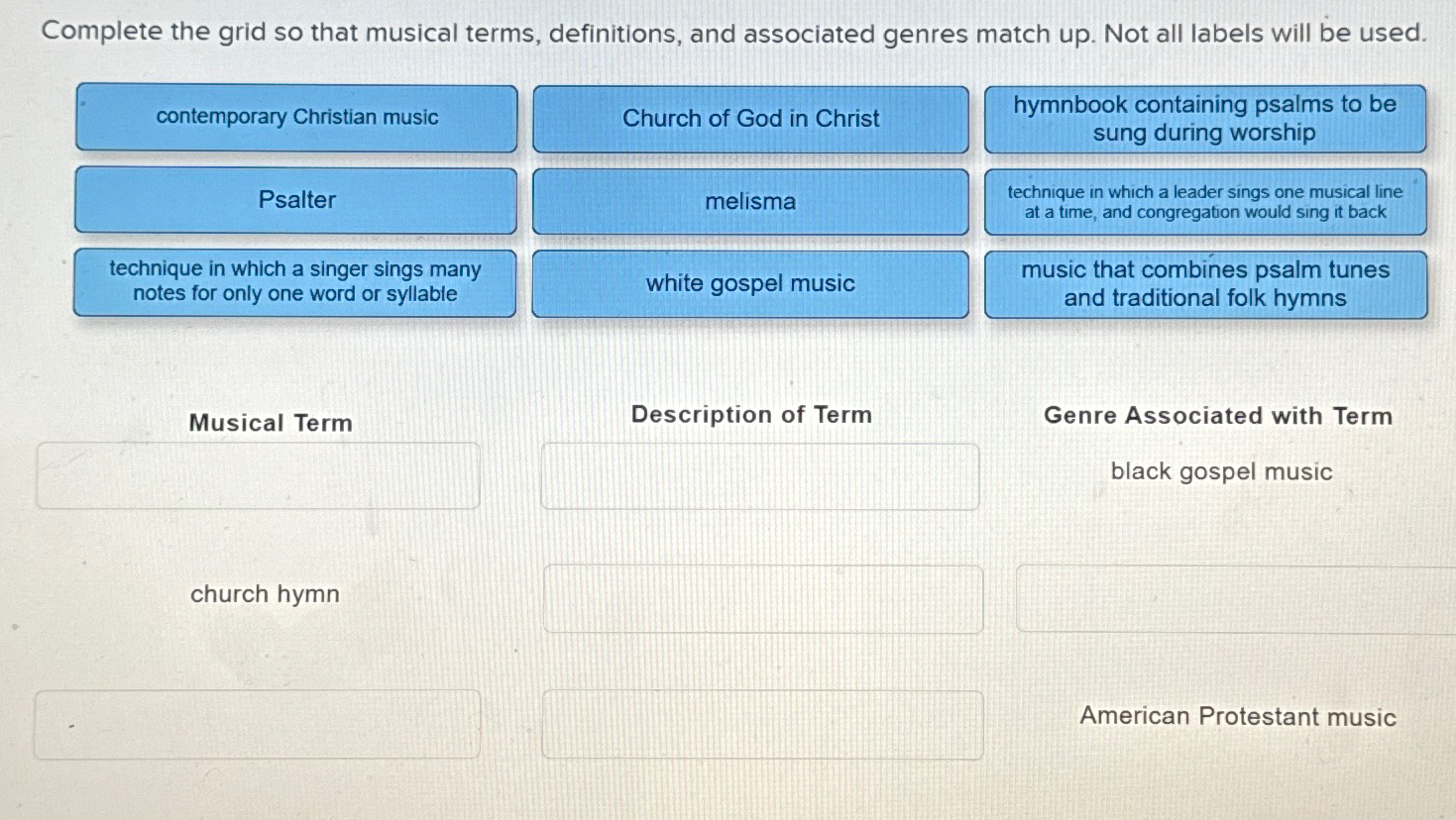 Complete the grid so that musical terms, definitions, | Chegg.com