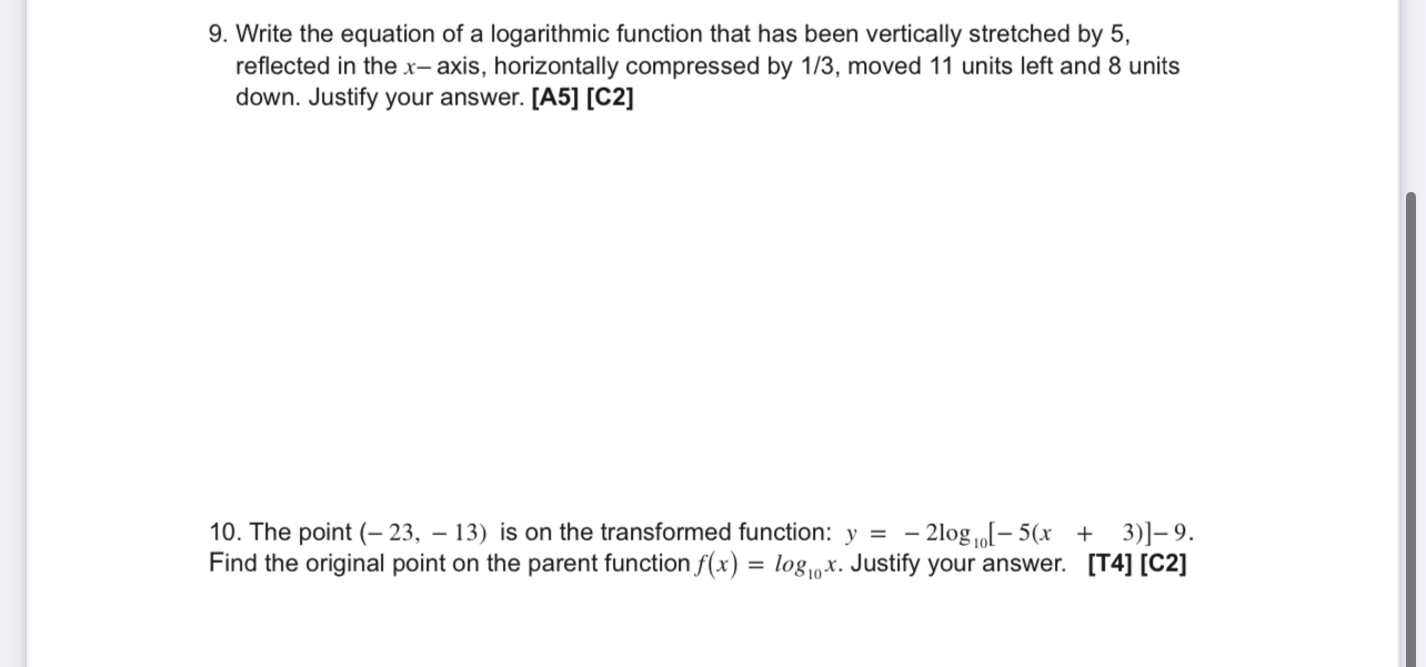 Solved Write the equation of a logarithmic function that has | Chegg.com