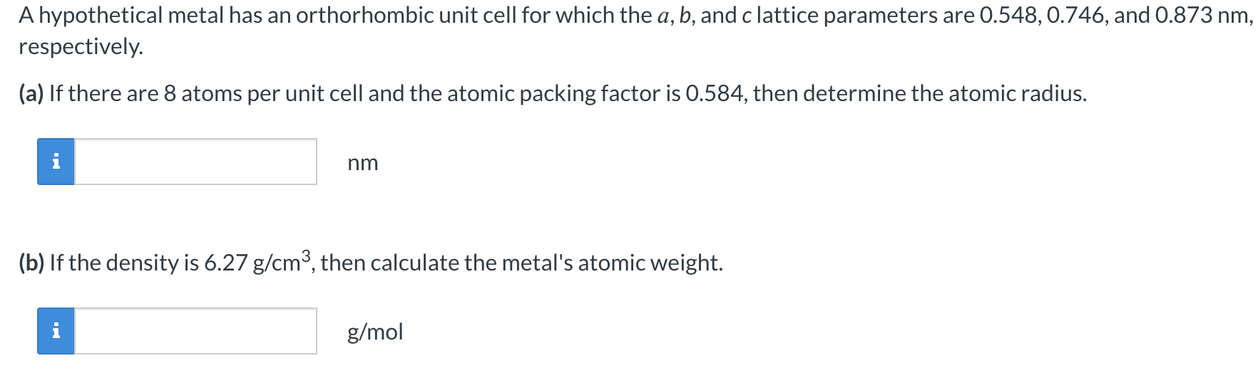 Solved A hypothetical metal has an orthorhombic unit cell | Chegg.com