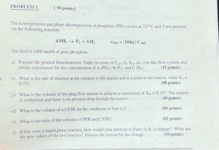 Solved The homogeneous gas phase decomposition of phosphine | Chegg.com