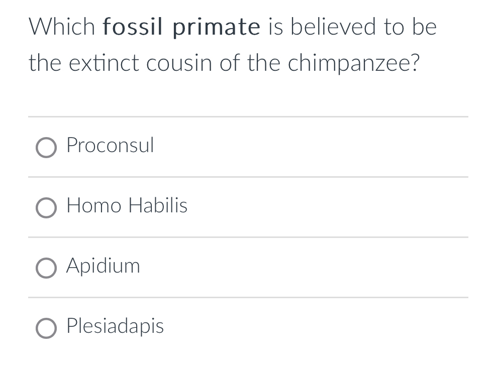 Solved Which fossil primate is believed to be the extinct | Chegg.com