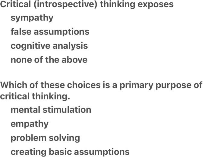 Solved Critical (introspective) thinking exposes sympathy | Chegg.com