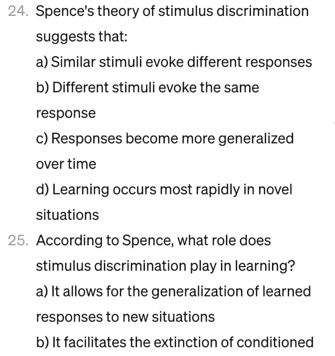 Spence's theory of stimulus discrimination suggests | Chegg.com