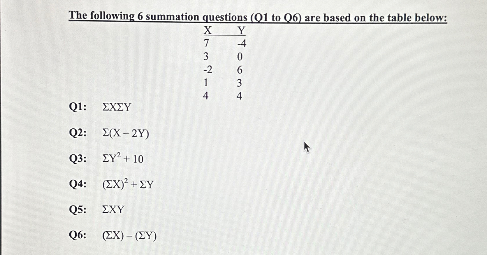 Solved The following 6 ﻿summation questions ( Q1 ﻿to Q6 ) | Chegg.com