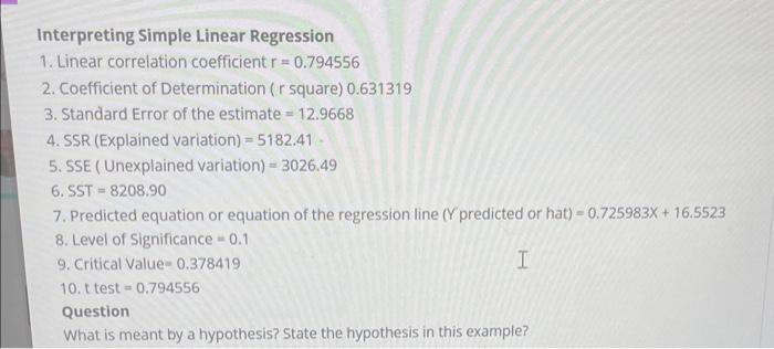 Solved Interpreting Simple Linear Regression 1. Linear | Chegg.com