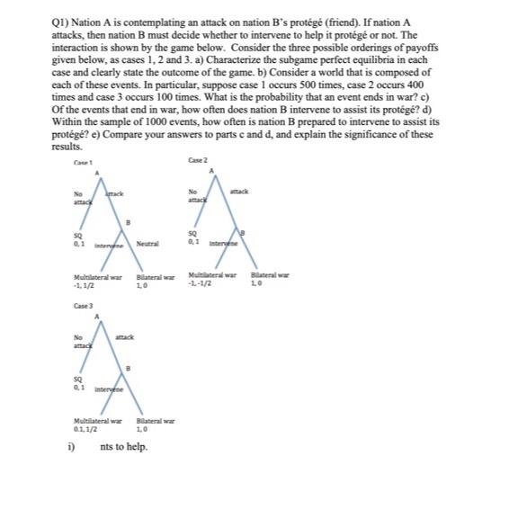 Solved Q1) ﻿Nation A is contemplating an attack on nation | Chegg.com
