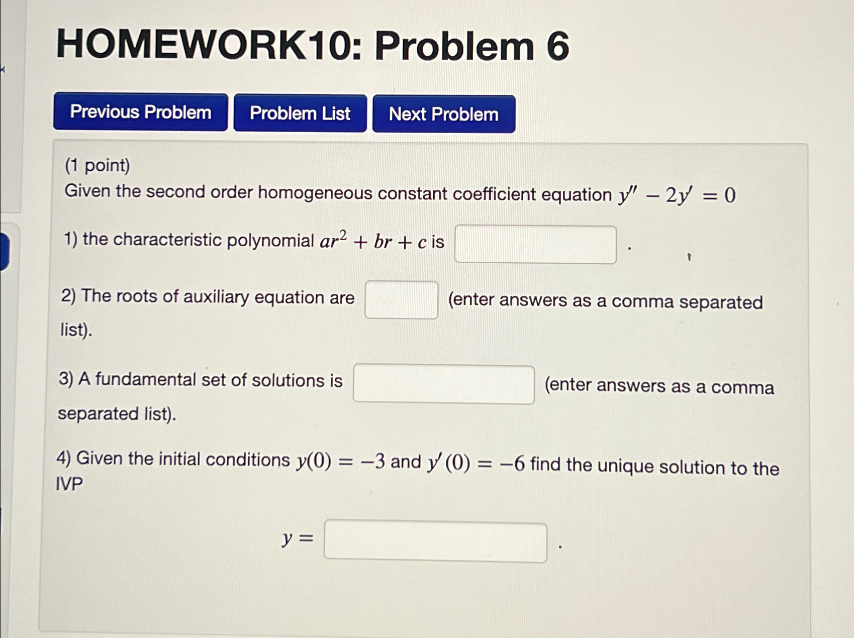 Solved Homework10 Problem 6 1 ﻿point Given The Second Order