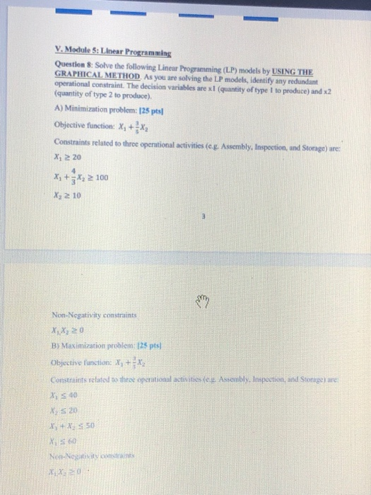 Solved V.Module 5: Linear Programming Questlen 8: Solve the | Chegg.com
