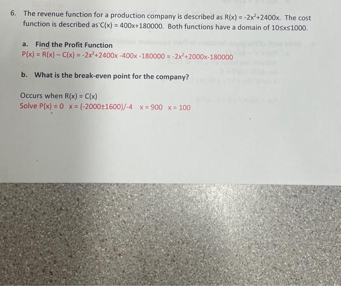 Solved please explain how to answer for break even point | Chegg.com