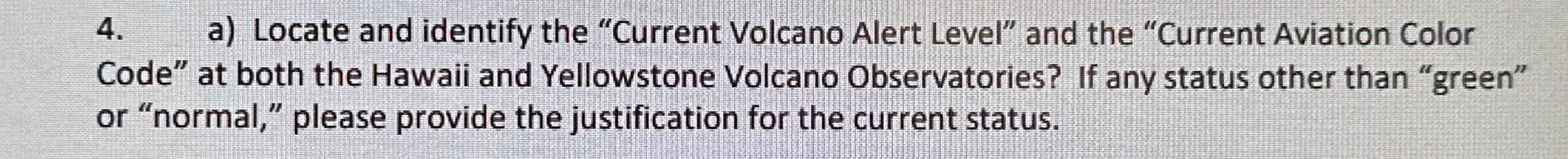 Solved a) ﻿Locate and identify the "Current Volcano Alert | Chegg.com