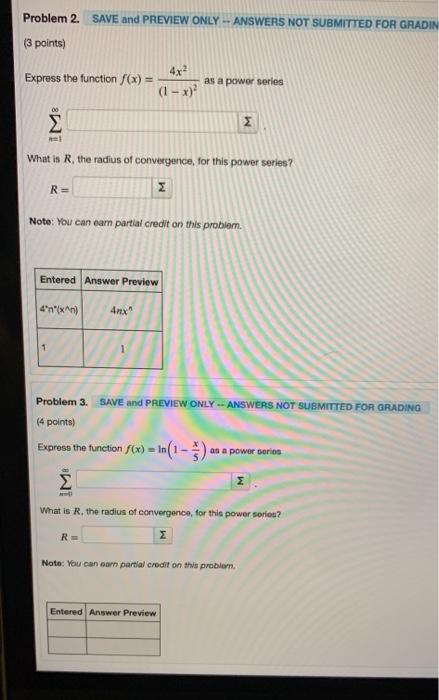 Solved Problem 2. SAVE and PREVIEW ONLY -- ANSWERS NOT | Chegg.com