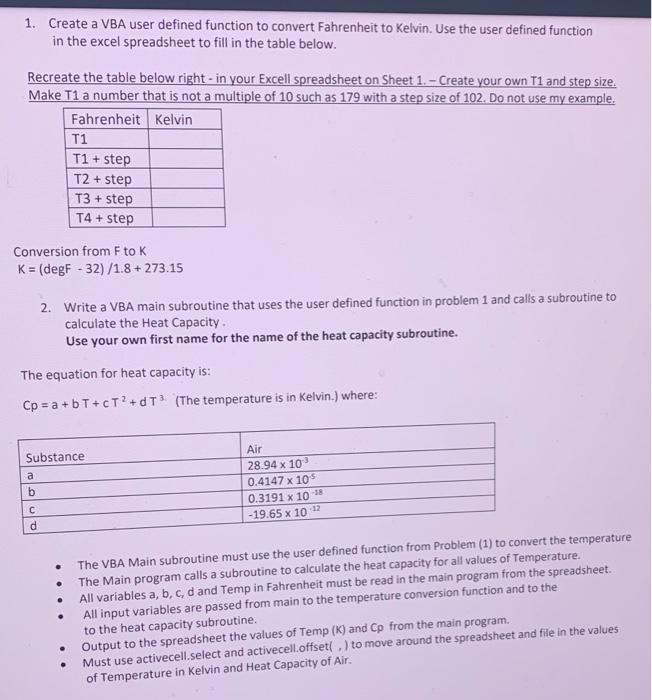 Solved 1. Create a VBA user defined function to convert | Chegg.com