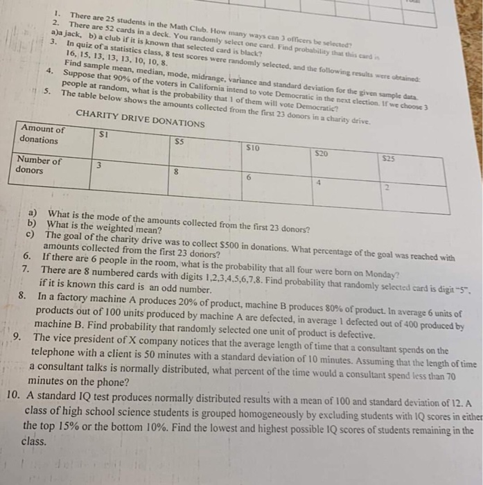 Solved 1. There are 25 students in the Math Club. How many | Chegg.com
