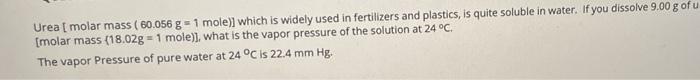 Solved Urea molar mass (60.056 g - 1 mole)] which is widely | Chegg.com