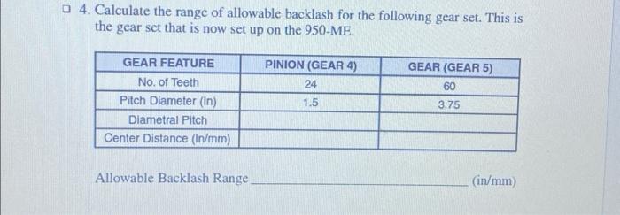 Solved 4. Calculate the range of allowable backlash for the | Chegg.com
