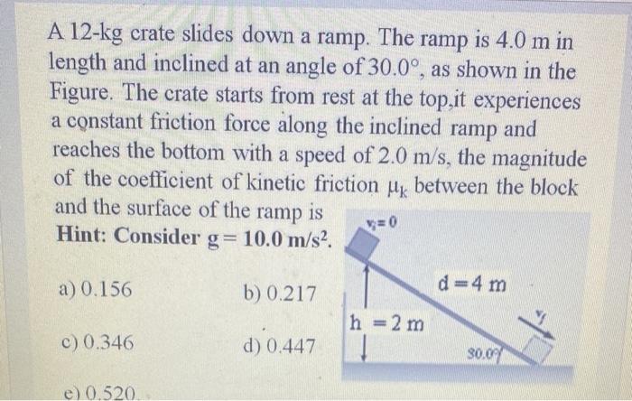 Solved A 12−kg crate slides down a ramp. The ramp is 4.0 m | Chegg.com