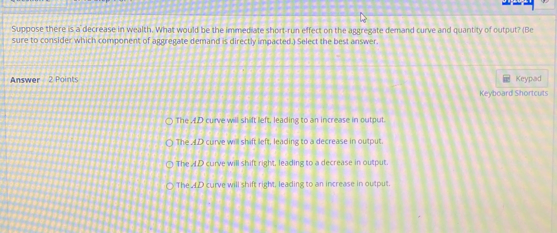 Solved Suppose there is a decrease in wealth. What would be | Chegg.com