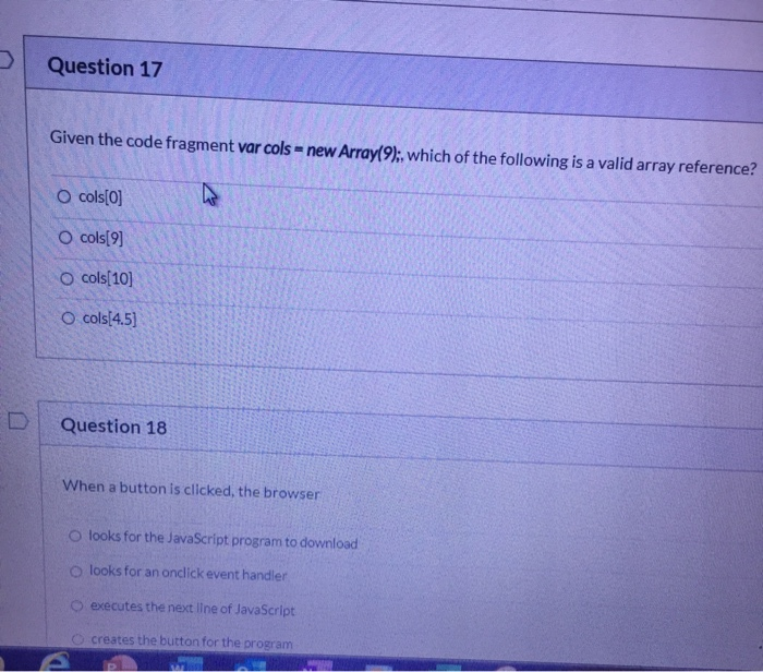 Solved Question 17 Given the code fragment var cols = new | Chegg.com