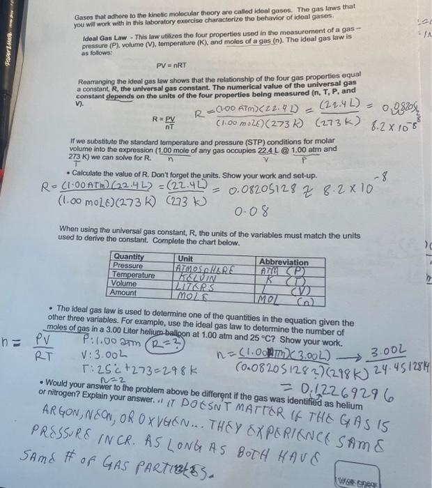 Solved Gases that adhere to the kinetic molecular theory are | Chegg.com
