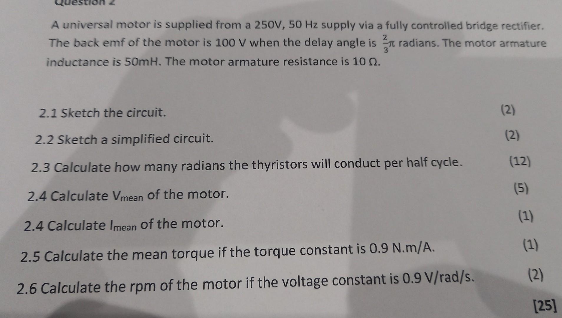 Solved A universal motor is supplied from a 250 V,50 Hz | Chegg.com