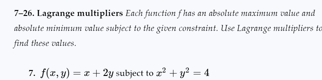 Solved Lagrange multipliers Each function f ﻿has an absolute | Chegg.com