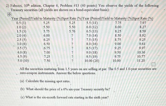 Solved Fabozzi, 10th edition, Chapter 6, Problem #13 (40 | Chegg.com