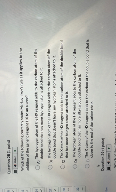 Solved Question 28 (1 ﻿point)Listen33C) ﻿The X atom of the | Chegg.com