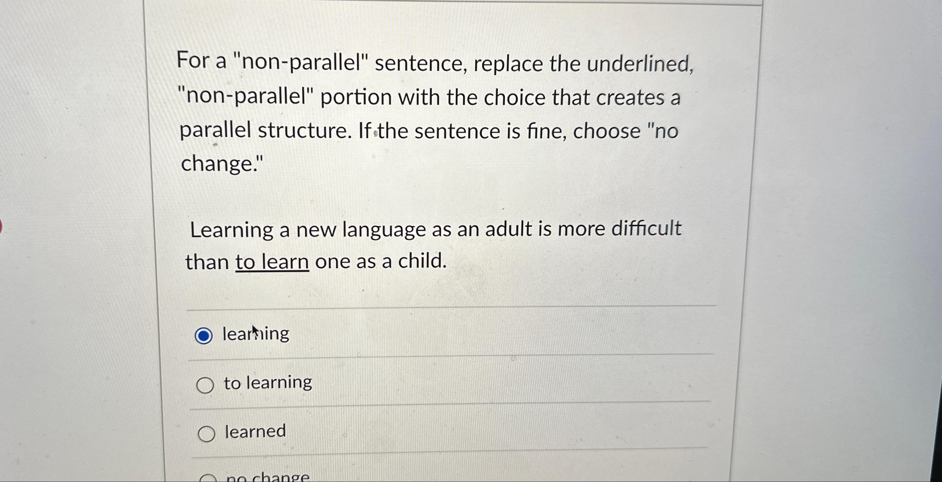 Solved For A non parallel Sentence Replace The Chegg