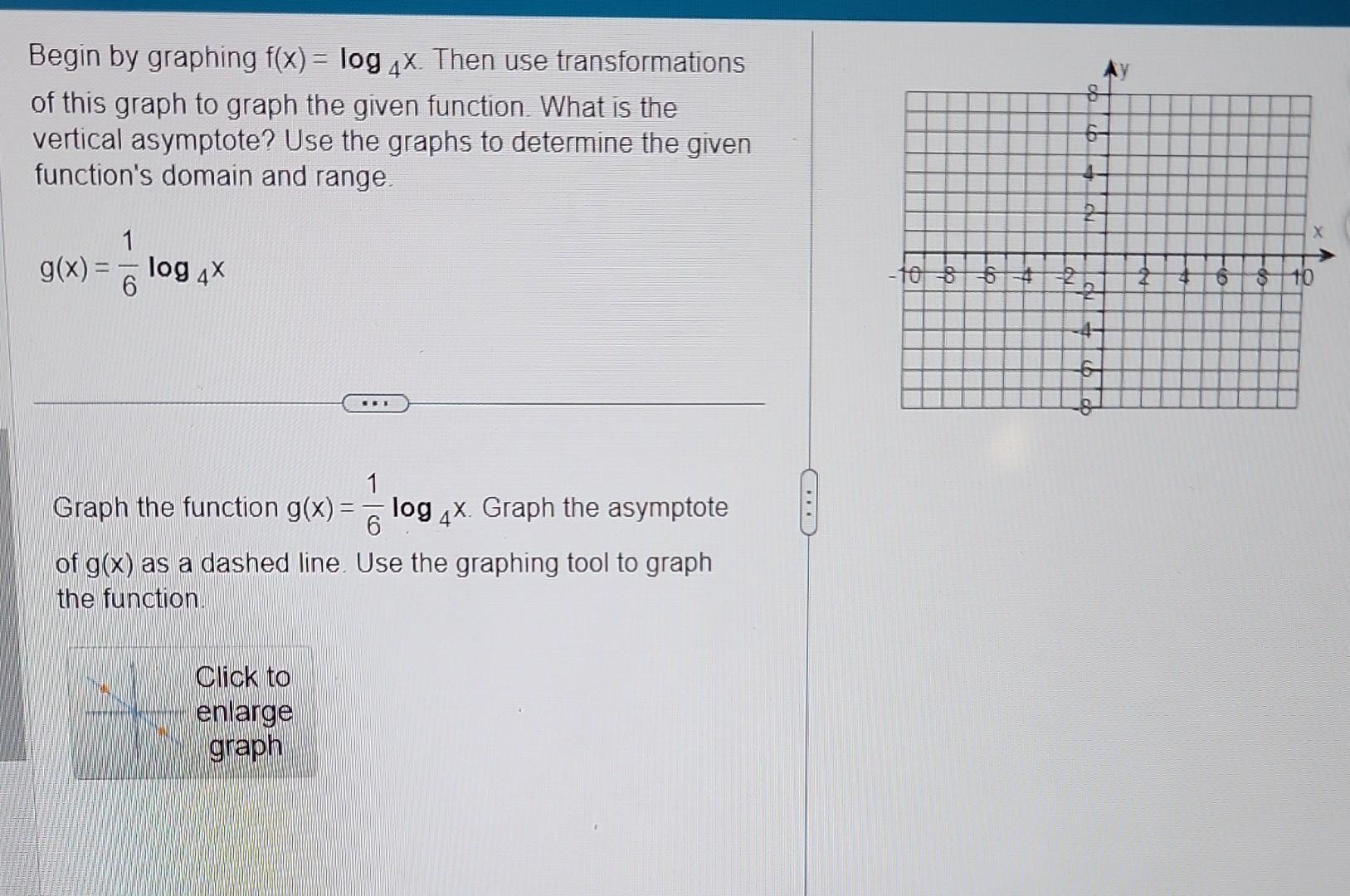 Solved Begin by graphing f(x)=log4x. Then use | Chegg.com