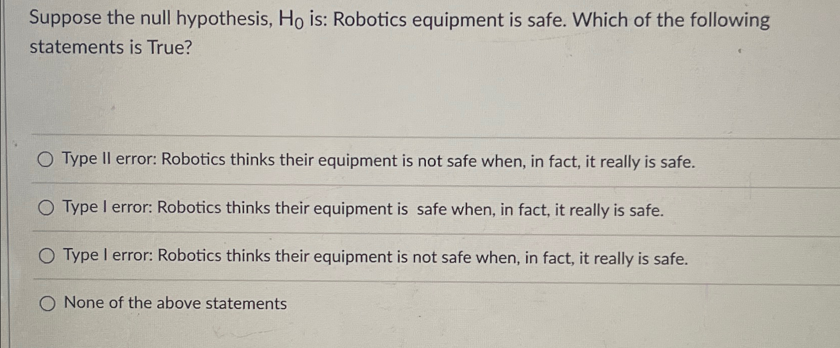 Solved Suppose the null hypothesis, H0 ﻿is: Robotics | Chegg.com