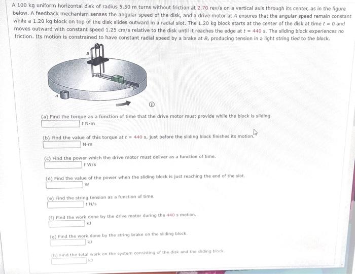 Solved A 100 kg uniform horizontal disk of radius 5.50 m | Chegg.com