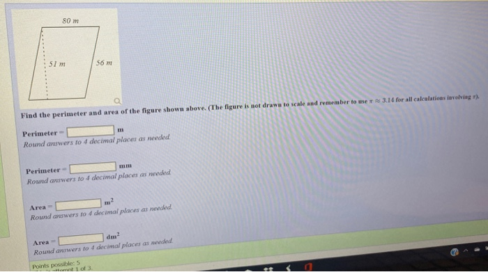 Solved 80 m 51 m 56 m Find the perimeter and area of the | Chegg.com