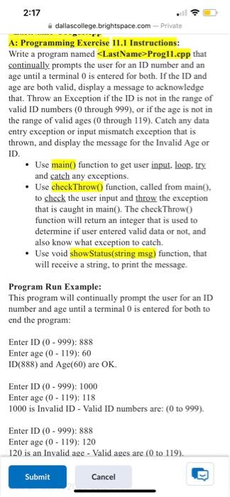Solved A: Programming Exercise 11.1 Instructions: Write a | Chegg.com