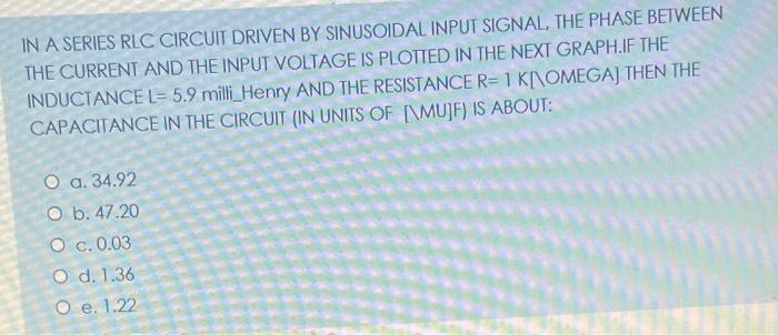 Solved IN A SERIES RLC CIRCUIT DRIVEN BY SINUSOIDAL INPUT | Chegg.com